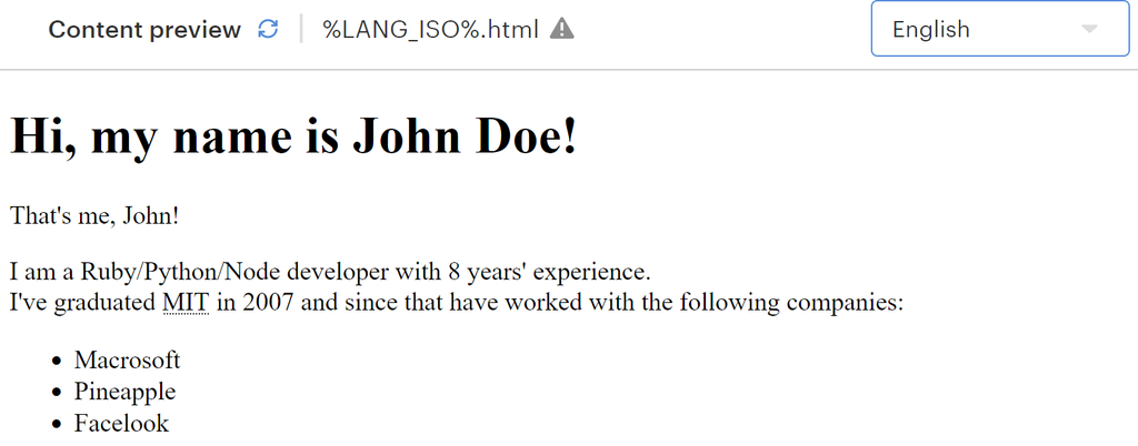 How to translate HTML into different languages with examples